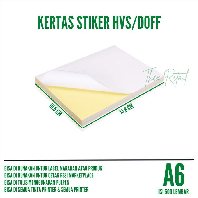 Jual Kertas Stiker Hvs A6 Isi 500 Lembar / Stiker Doff A6 Label ...