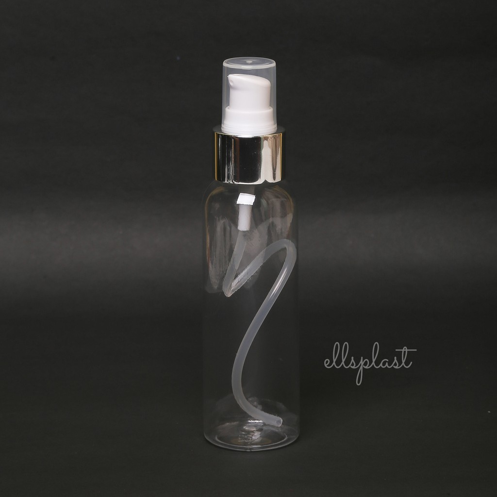 Jual BOTOL 100 ML NATURAL TUTUP PUMP TREATMENT SILVER HALF CAP / BOTOL PUMP TREATMENT 100 ML ...