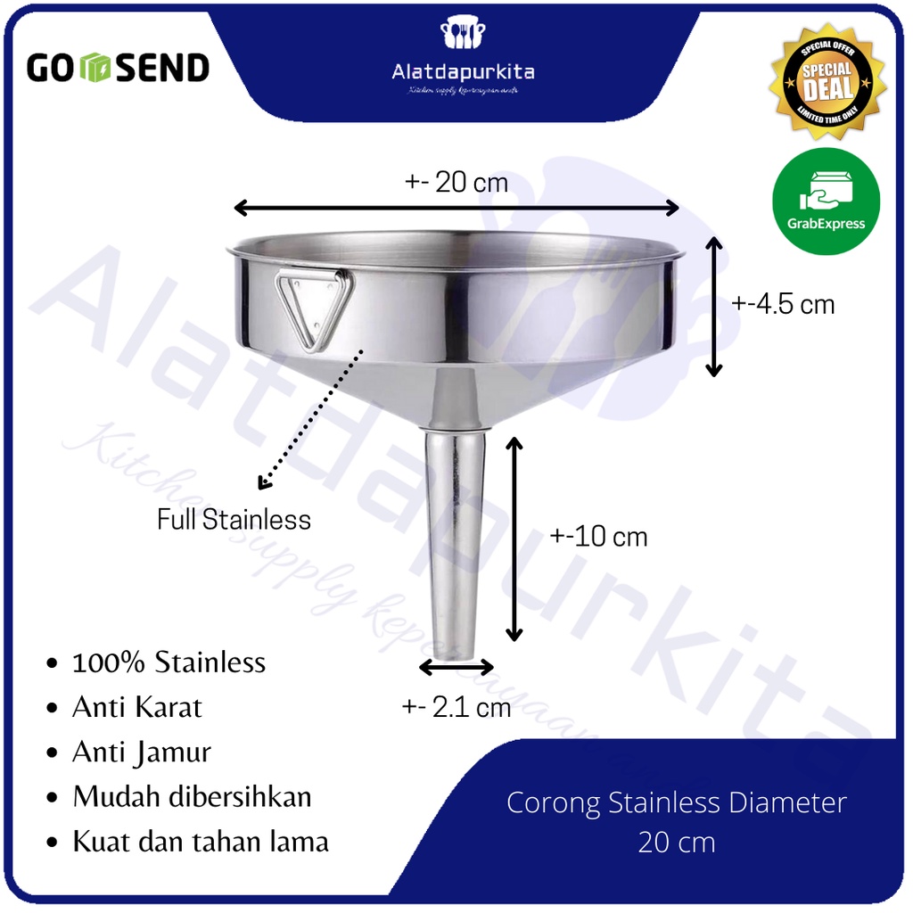 Jual Corong Minyak Oli Panjang Bensin Kecil Diameter 20 cm Stainless Funnel Anti Karat Multi ...