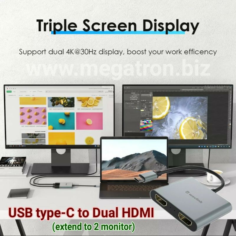 Jual Triple Monitor Display - USB Type-C Thunderbolt to 2 HDMI Extend ...