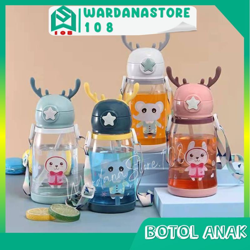 Jual Botol Minum Anak Lucu 600 ML Tanduk Rusa Tali Sedotan Anti Tumpah Anti Pecah BPA FREE ...