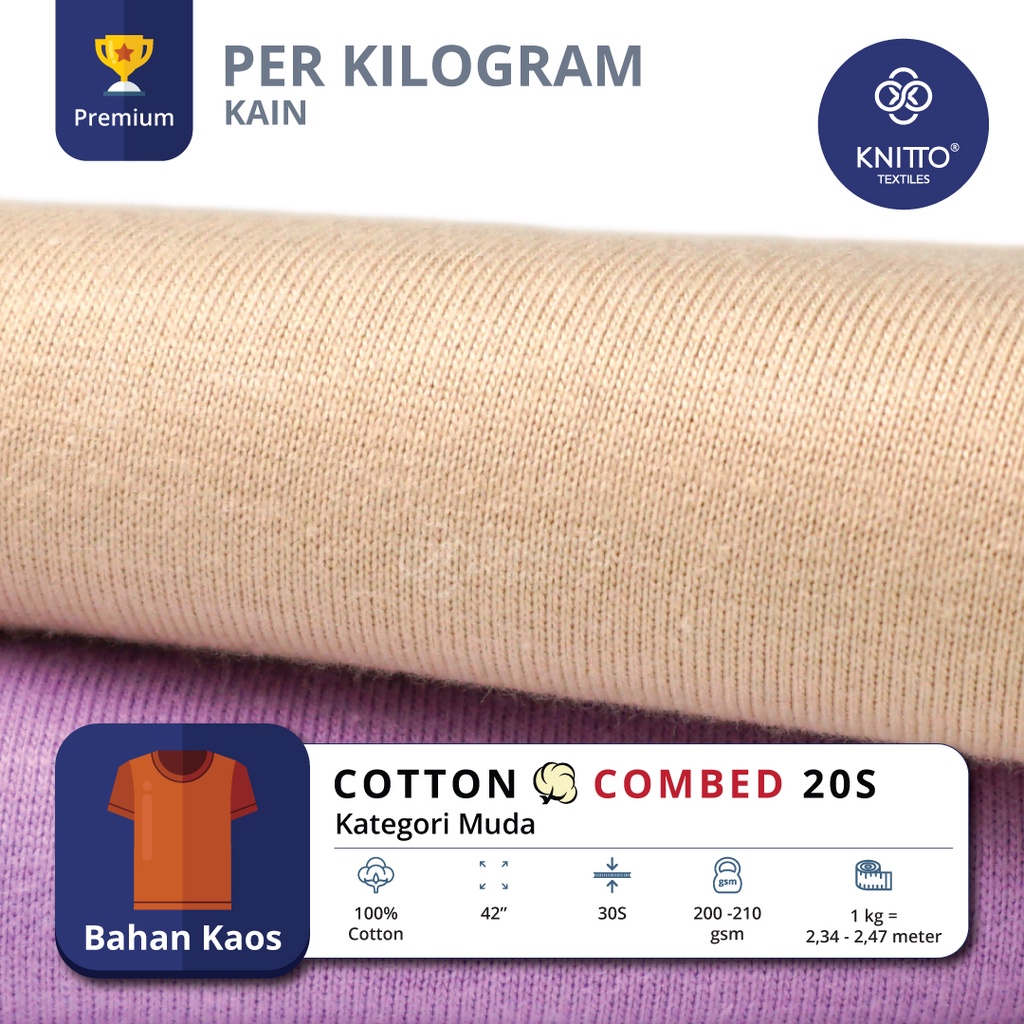 Jual KAIN COTTON COMBED 20S KATEGORI WARNA MUDA ( BAHAN KAOS) - KNITTO ...