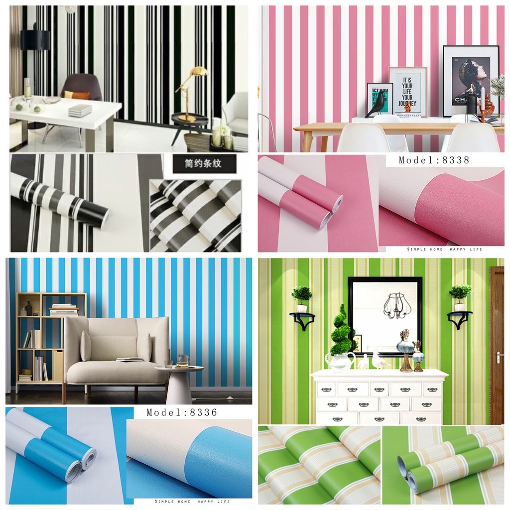 Jual Wallpaper Dinding Ukuran 45cm X 10m Motif Stripe Hitam Putih Salur