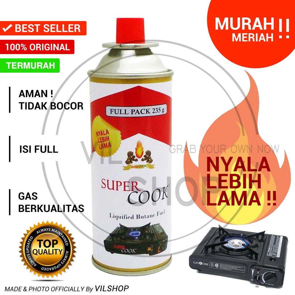 Jual GAS KALENG SUPERCOOK BAGUS 235 GR LIQUIFIED BUTANE FUEL / GAS ...