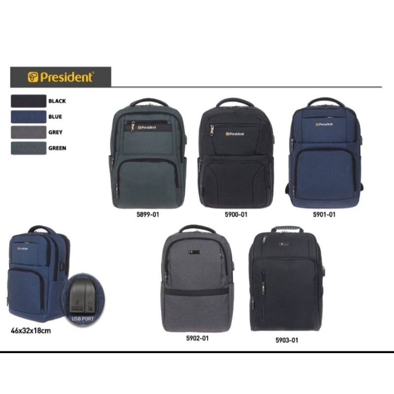 Jual TAS RANSEL LAPTOP PRESIDENT ADA KABEL USB DAN AUDIO JACK TIPE 5901 ...