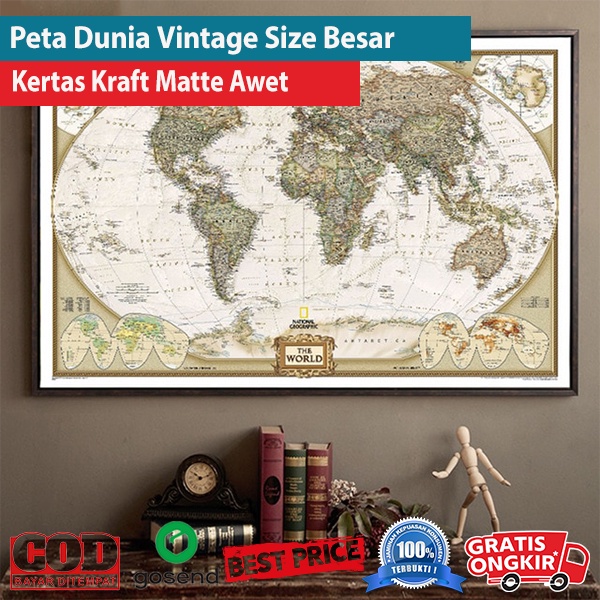 Jual Poster Peta Dunia Vintage World Map 104 x 69 cm - Gambar Papan ...