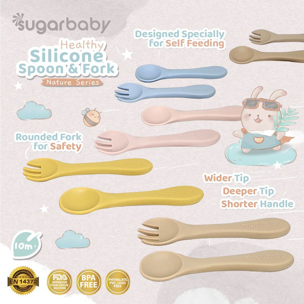 Jual Sugar Baby Healthy Silicone Spoon & Fork / Sendok Set Makan Bayi ...