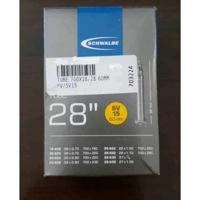 Jual Tube ban dalam sepeda balap roadbike schwalbe 28" 700 x 18 28 FV SV15 60mm | Shopee Indonesia