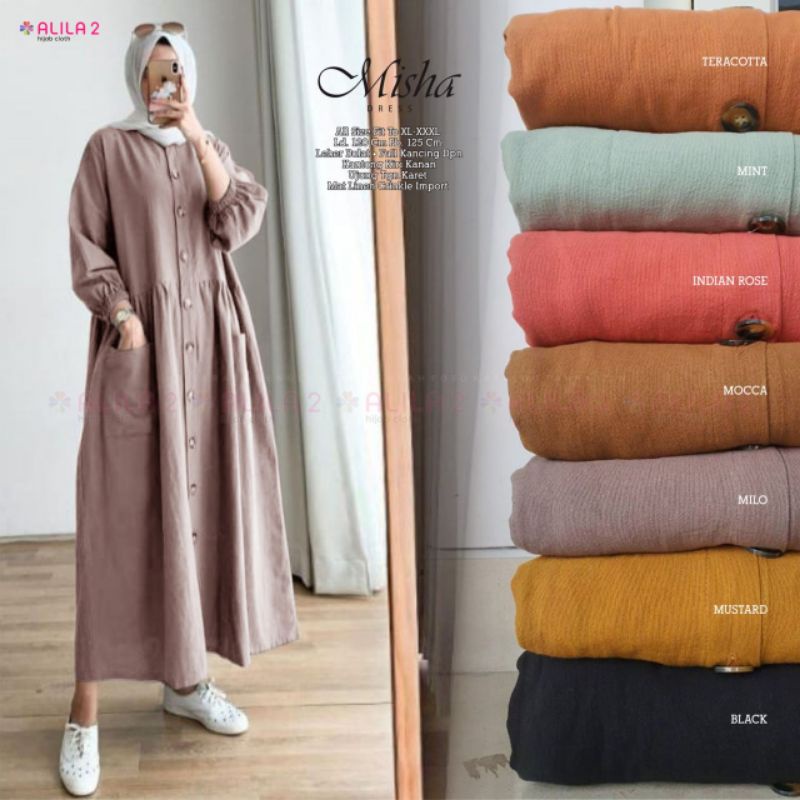 Jual MISHA DRESS MIDI ALILA / MISHA 1 2 MIDI DRESS KATUN LINEN CRINKLE ...