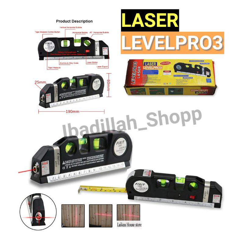Jual Penggaris Laser 250CM + Waterpass - DH-J02-Taffware LEVELPRO3 ...