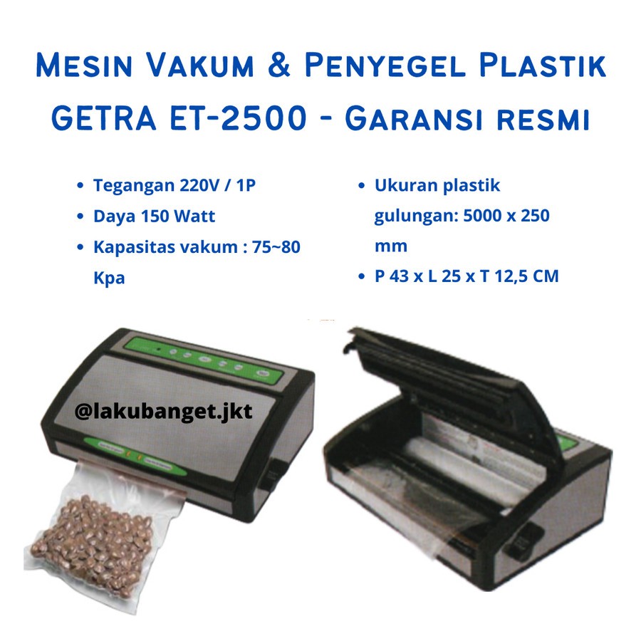 Jual Mesin Vakum & Penyegel Plastik GETRA ET-2500 / Vacuum Packing ...