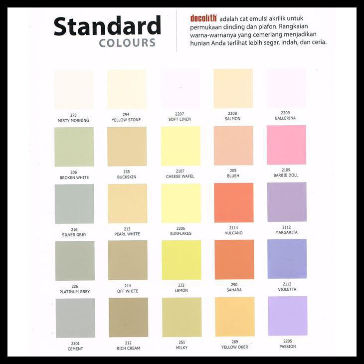 Jual DECOLITH CAT TEMBOK / PLAFON/ DINDING WARNA STANDARD COLOURS ...
