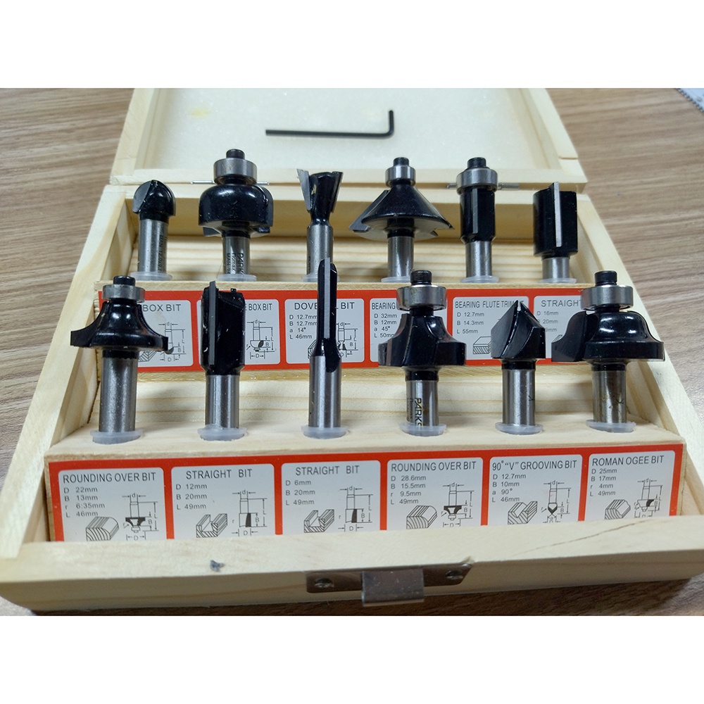 Jual Shank Tenon Milling Machine Woodworking Router Bits Set 8mm 12pcs ...
