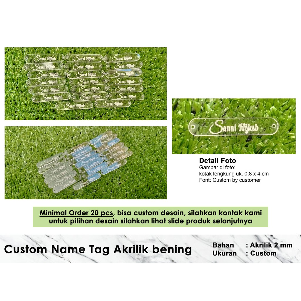 Jual Custom Name Tag Hijab / label branding pakaian - Akrilik Bening ...