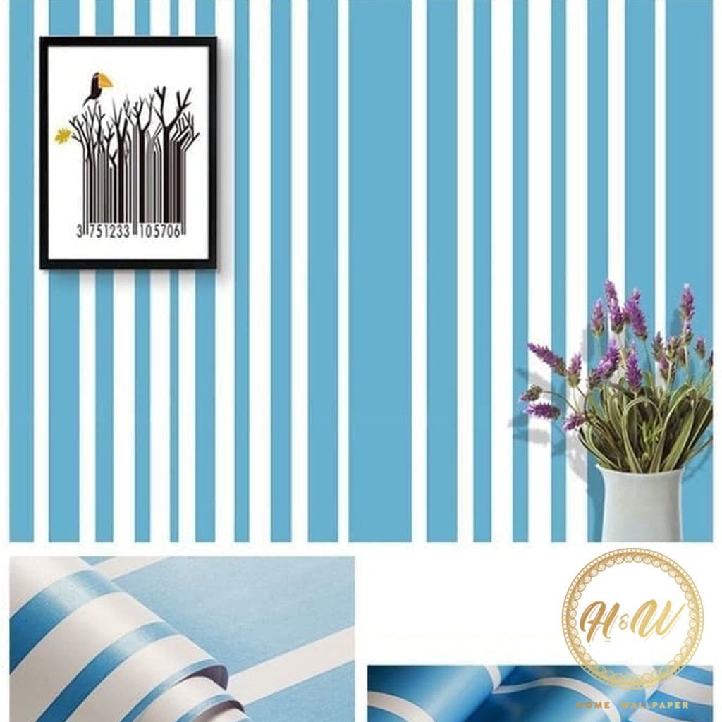 Jual Homewallpaper - Wallpaper Sticker Dinding Motif Garis Salur Biru - Ukuran 45cm x 10 m ...