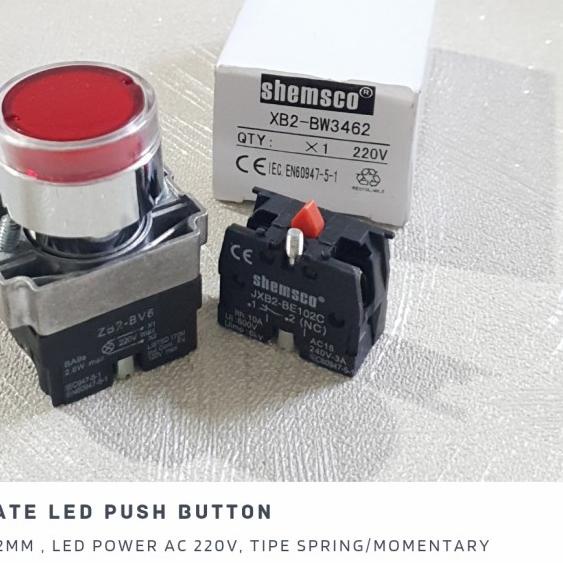 Jual 22mm LED AC 220v Push Button XB2-BW Shemsco Tombol Switch Illuminate - Hijau | Shopee Indonesia