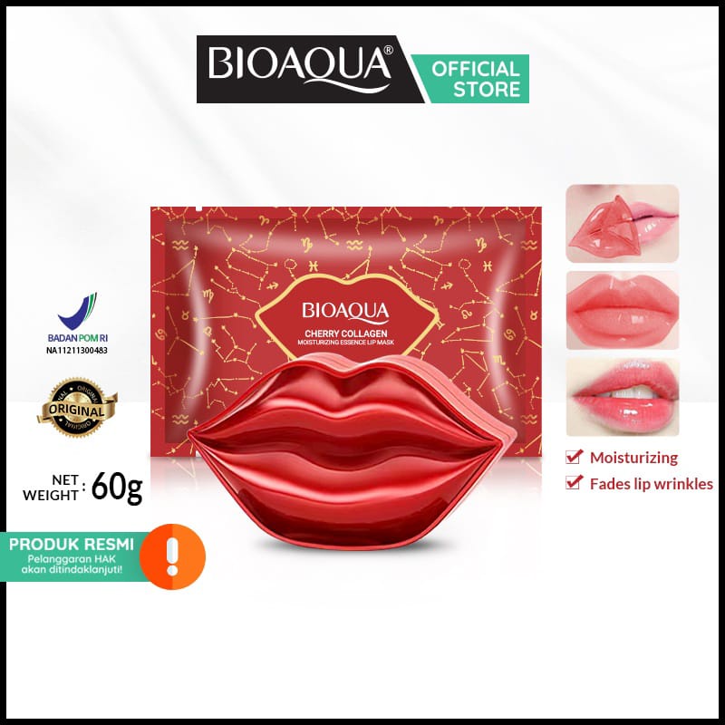 Jual BIOAQUA masker bibir Cherry collagen Moisturizing Essence Lip Mask ...