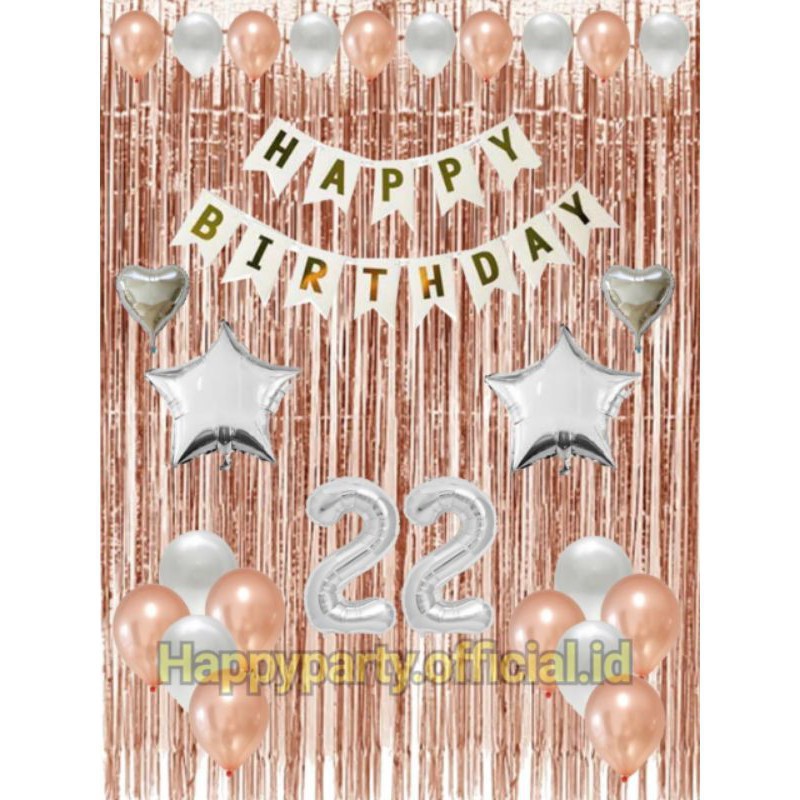Jual PAKET DEKORASI ULANG TAHUN/ HAPPY BIRTHDAY TEMA ROSE GOLD 2 x 2 ...