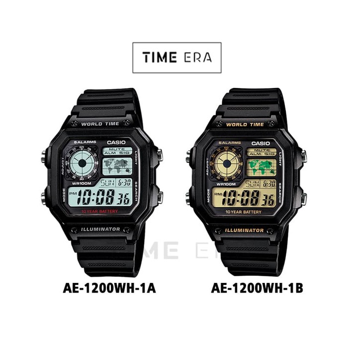 Jual Unik Casio Original AE 1200WH 1A AE1200WH 1B Pria Digital Karet Hitam Orange Limited ...