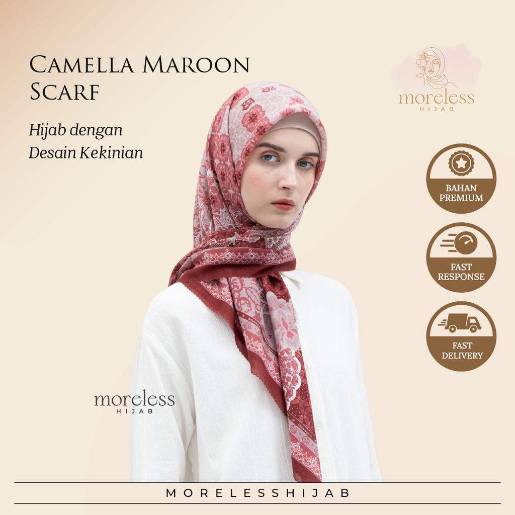 Jual Moreless Hijab - Camella Maroon Scarf | Jilbab Kerudung Segi Empat Motif ( Voal Lasercut ...