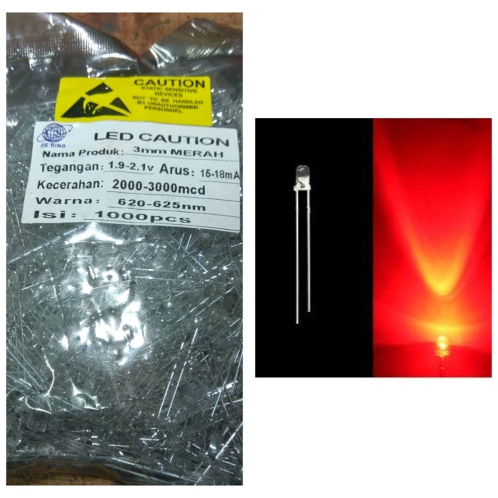 Jual LED 3 mm Merah Body Clear Bening 3mm P-Merah Sorot fokus | Shopee Indonesia