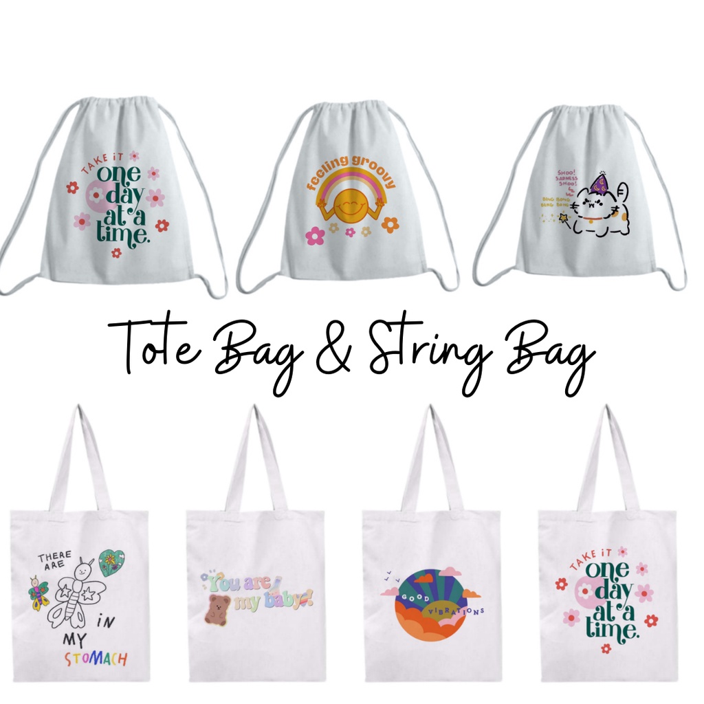 Jual Tote Bag & String Bag Canvas cute aesthetic B1-B11 | Shopee Indonesia
