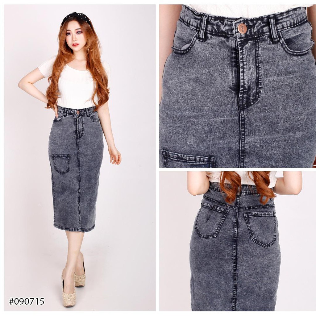 Jual Rok Pendek Jeans Rok 7/8 Rok Wanita Cewek Rok Polos denim Model Belahan Depan JUMBO BIG ...