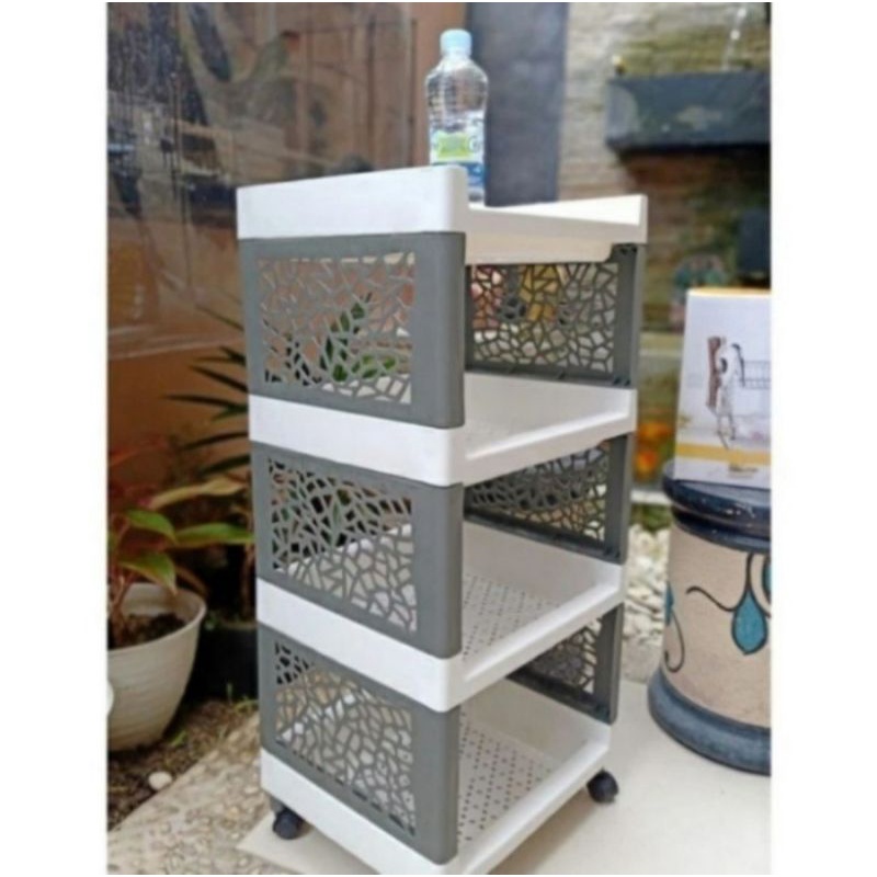 Jual Rak Plastik 4 susun+roda/Rak plastik serbaguna/Rak 4 tingkat ...