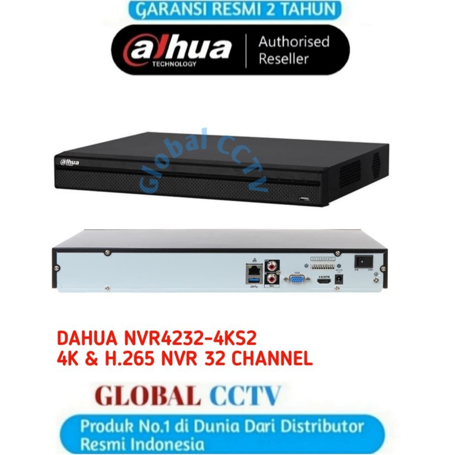 Jual NVR DAHUA 32 CHANNEL 4K NVR4232-4KS2 NON PoE Original Garansi 2 ...