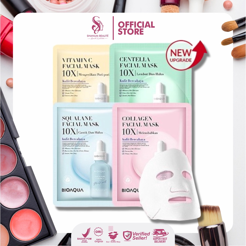 Jual BIOAQUA Sheet Mask 10X The Effect | Collagen | Centella | Vitamin C | Squalane ...