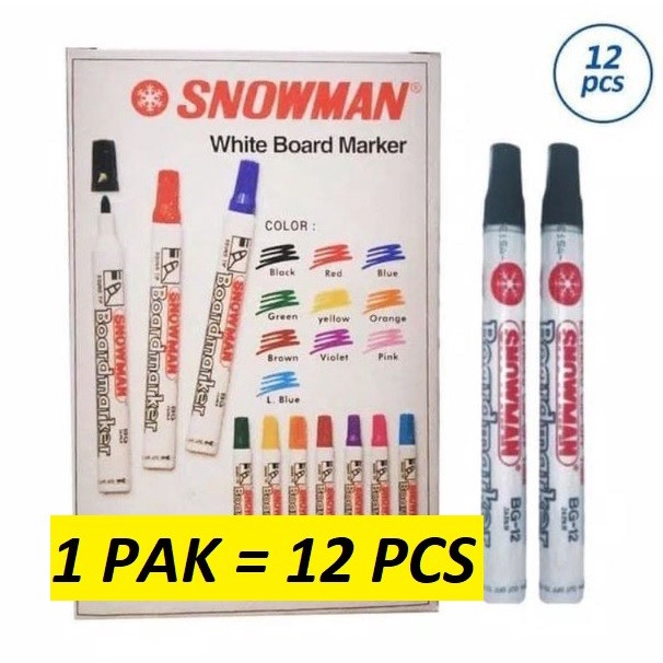 Jual (12pc) SPIDOL WHITEBOARD SNOWMAN BG 12 / SEPIDOL PAPAN TULIS ABG ...