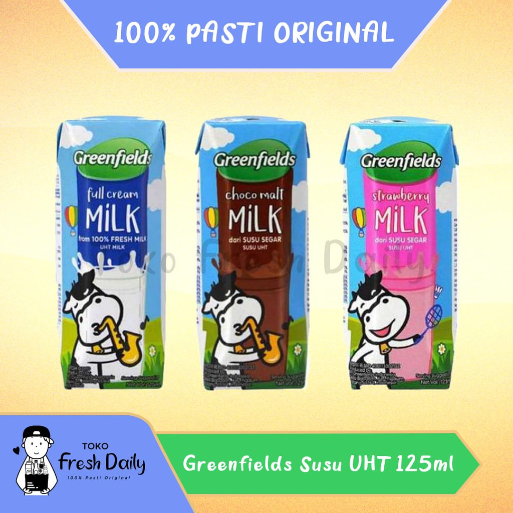 Jual SUSU UHT 125 ML GREENFIELD PUTIH COKLAT STRAWBERRY | Shopee Indonesia