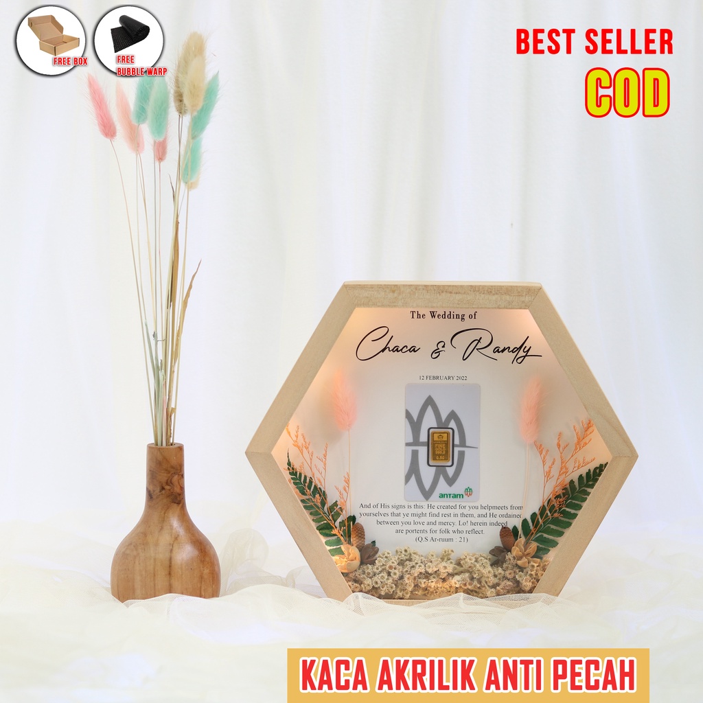 Jual 30CM Mahar pernikahan bingkai FRAME HEXAGONAL rustic kado wedding mahar wedding frame 3d ...