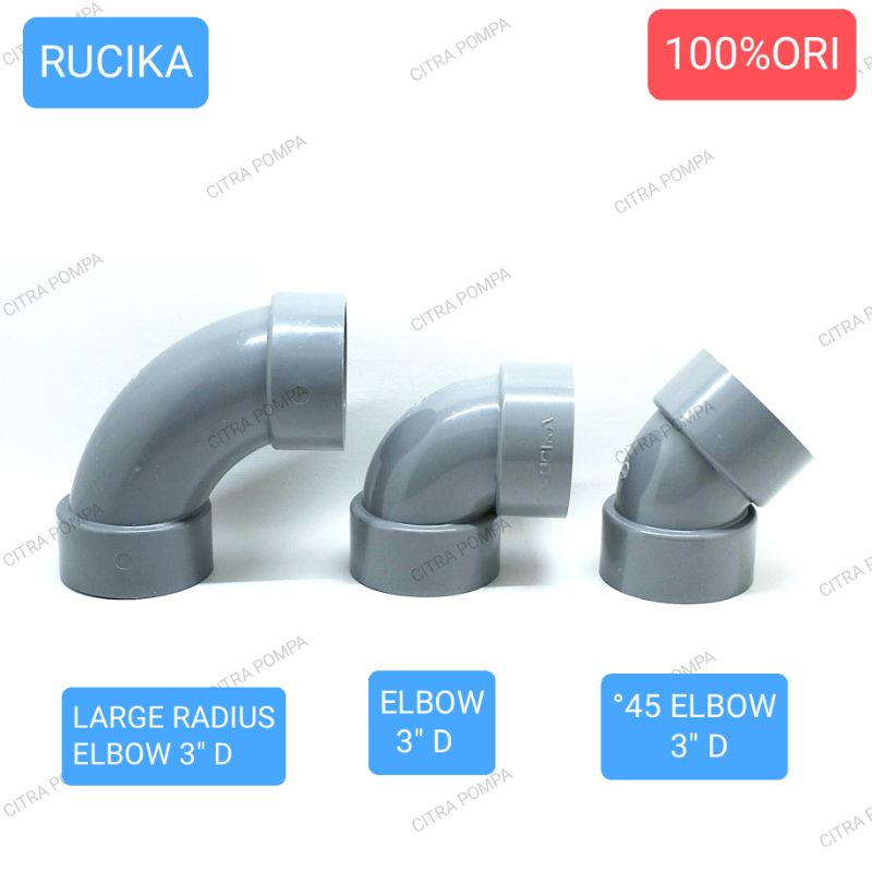 Jual RUCIKA ELBOW 3" D/ LARGE RADIUS ELBOW 3" D /°45 ELBOW 3" D / KENI 3" D / KNEE 3" D | Shopee ...