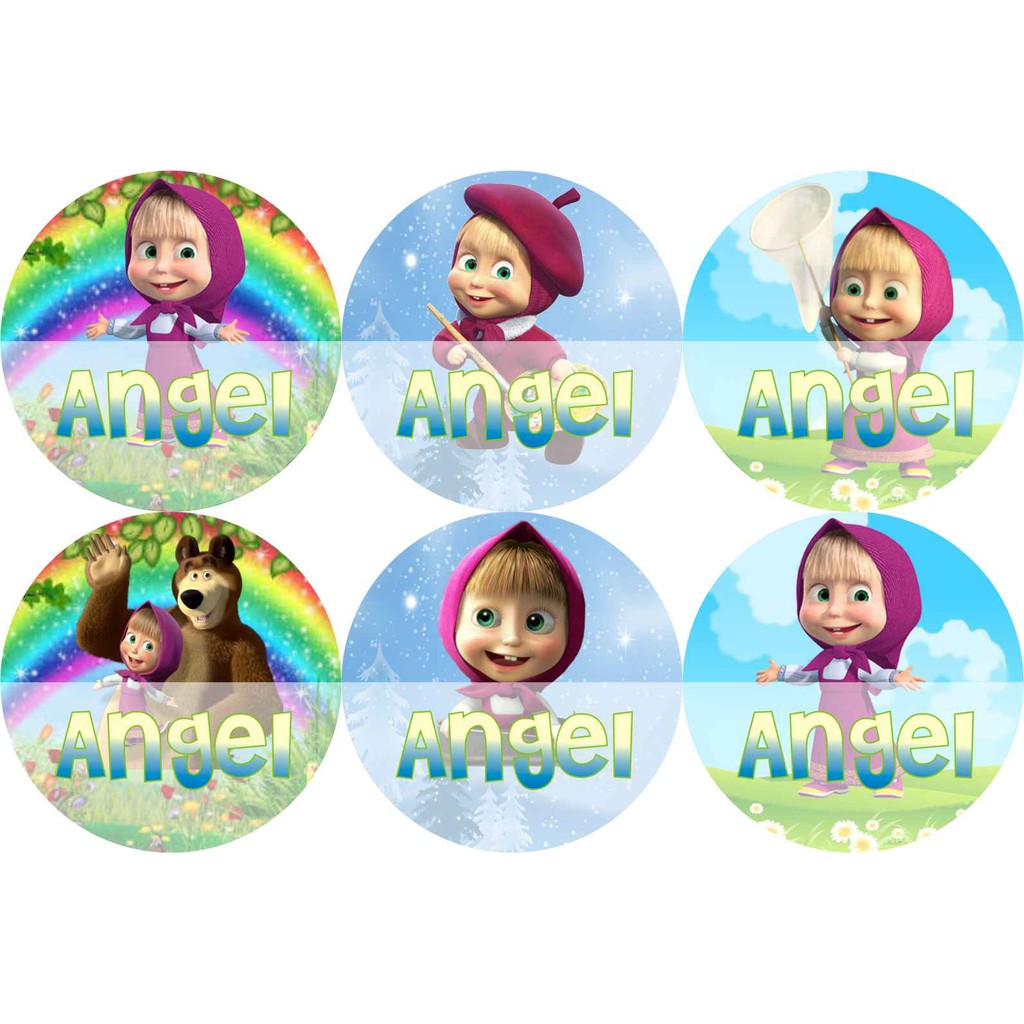 Jual STIKER LABEL NAMA WATERPROOF CIRCLE MASHA AND THE BEAR | Shopee ...