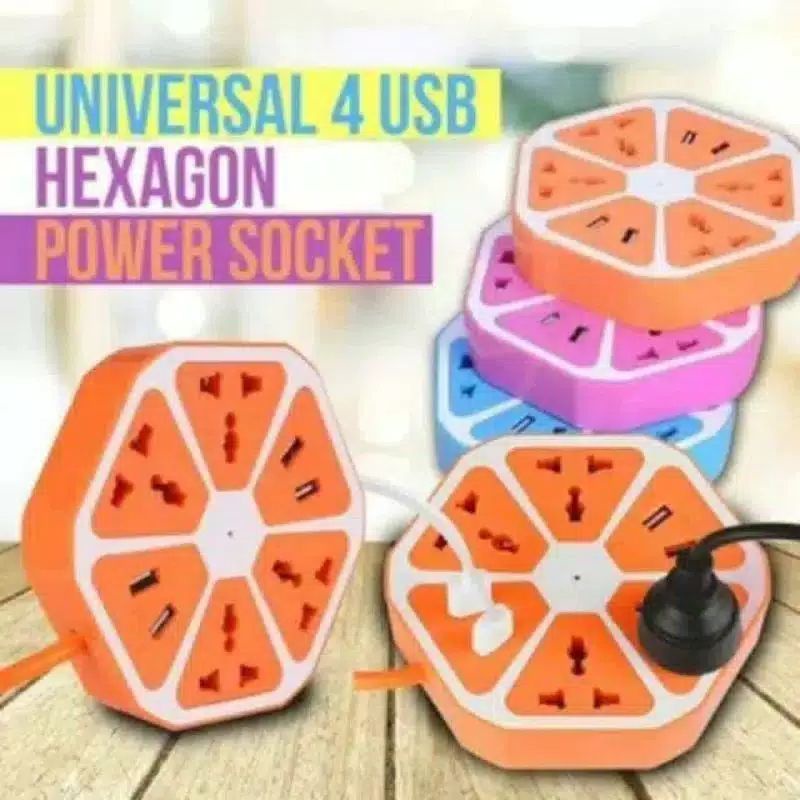 Jual Stop Kontak USB Hexagon Socket/4 USB Colokan Listrik Smart Power USB Soket Universal ...