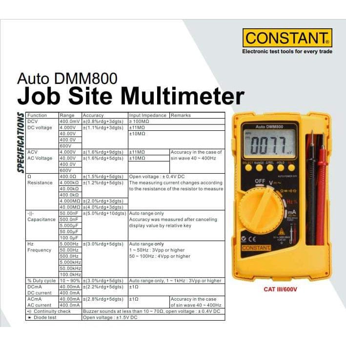 Jual DIGITAL MULTIMETER AVOMETER CONSTANT DMM800 / Alat Ukur | Shopee ...