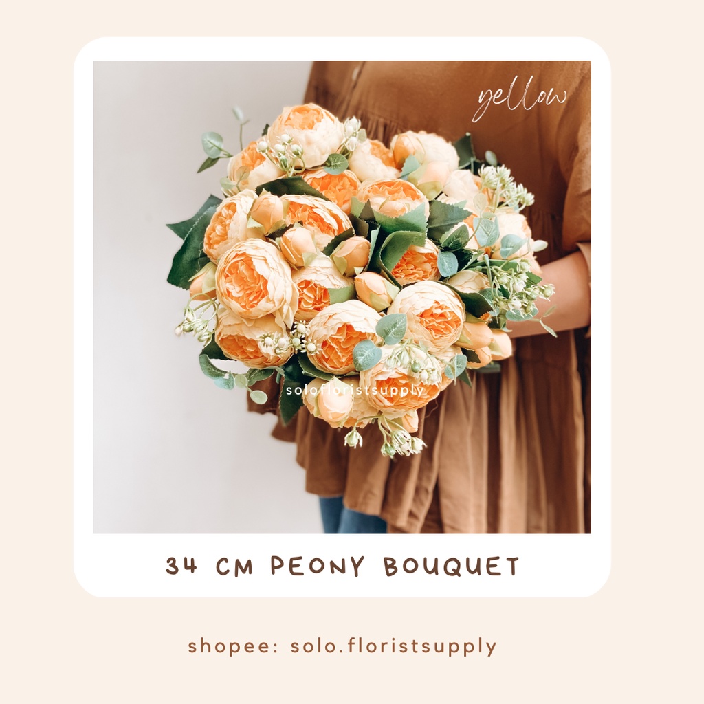 Jual 34cm peony buket bouquet peony mawar rose Artificial Flower buket ...