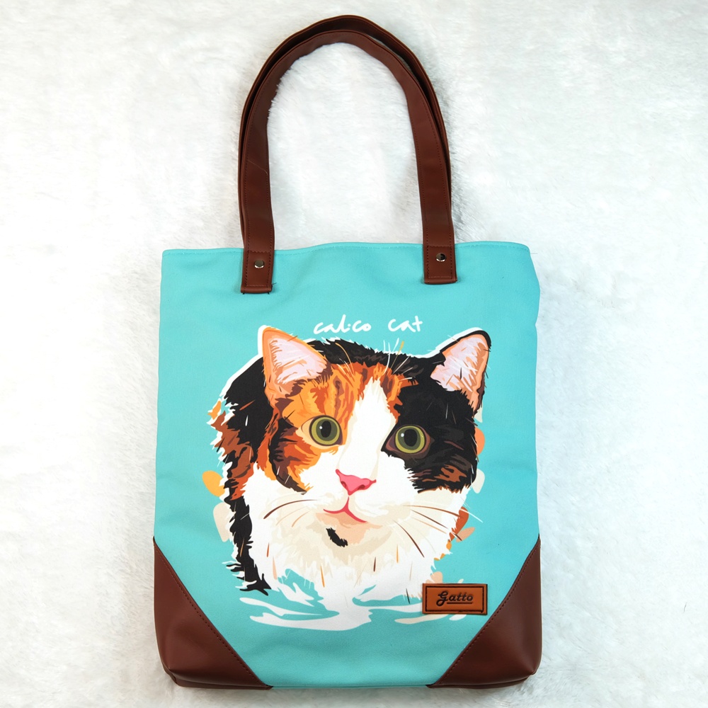 Jual Tas Tote Bag Wanita Motif Kucing / Tote Bag Premium Gatto / Tas ...