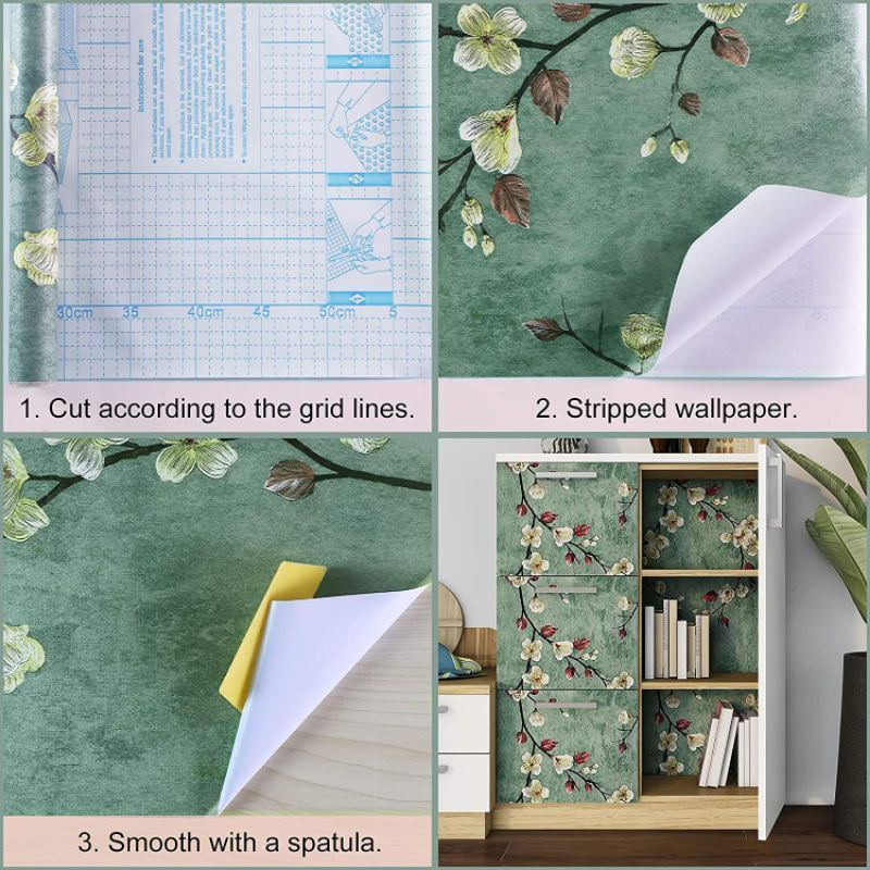 Jual Wallpaper Sticker Dinding Motif Bunga Sakura Dasar Hijau | Shopee Indonesia