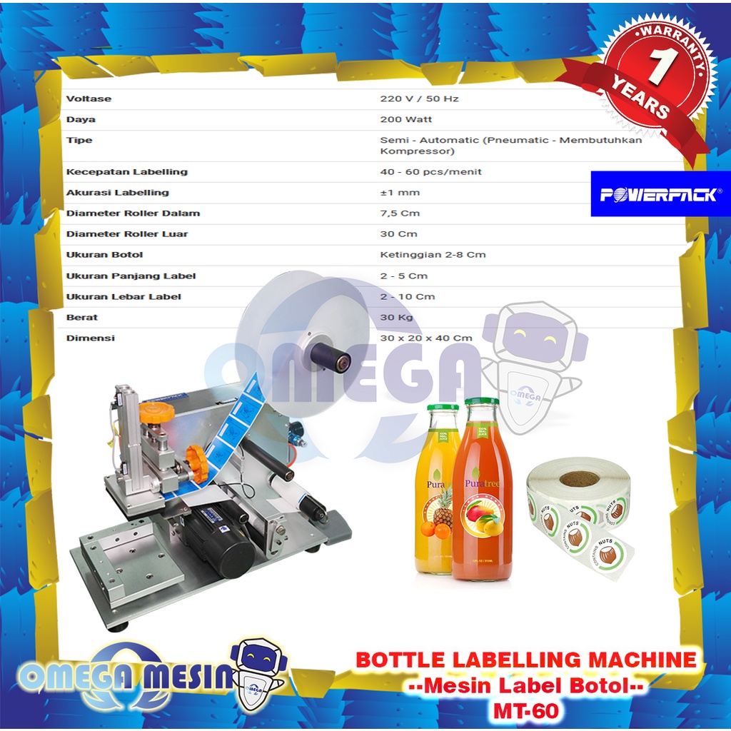 Jual Mesin Label Botol / BOTTLE LABELING MACHINE POWERPACK MT-60 - Semi Otomatis (Pneumatic ...