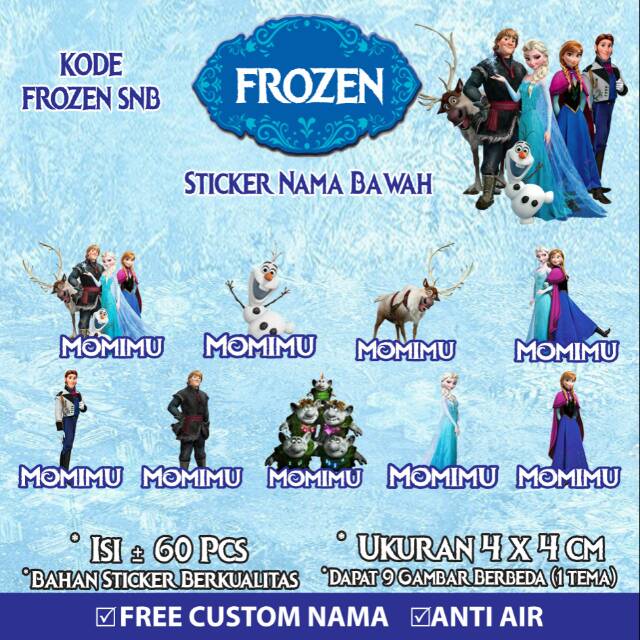 Jual Stiker/Sticker/Label Nama Bawah Anak/Remaja/Dewasa Custom Frozen ...