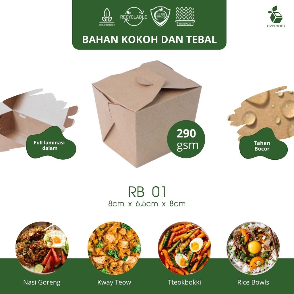 Jual Paper Rice Bowl (8x9x8 | 290 gsm)) | Kraft | Kotak Kemasan Makanan ...