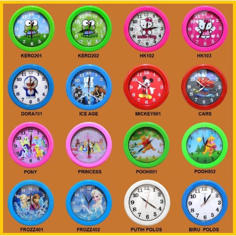 Jual Jam Dinding Karakter Kartun Anak Hello Kitty Doraemon Keropi Little Poni Princess Mickey ...