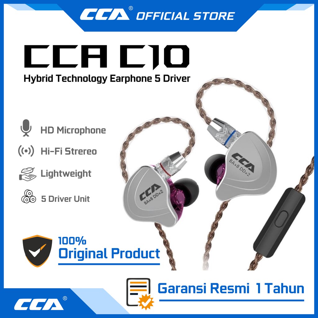 Jual CCA C10 with Mic 4DD+1BA Hybrid Technology Earphone 5 Driver | Shopee Indonesia