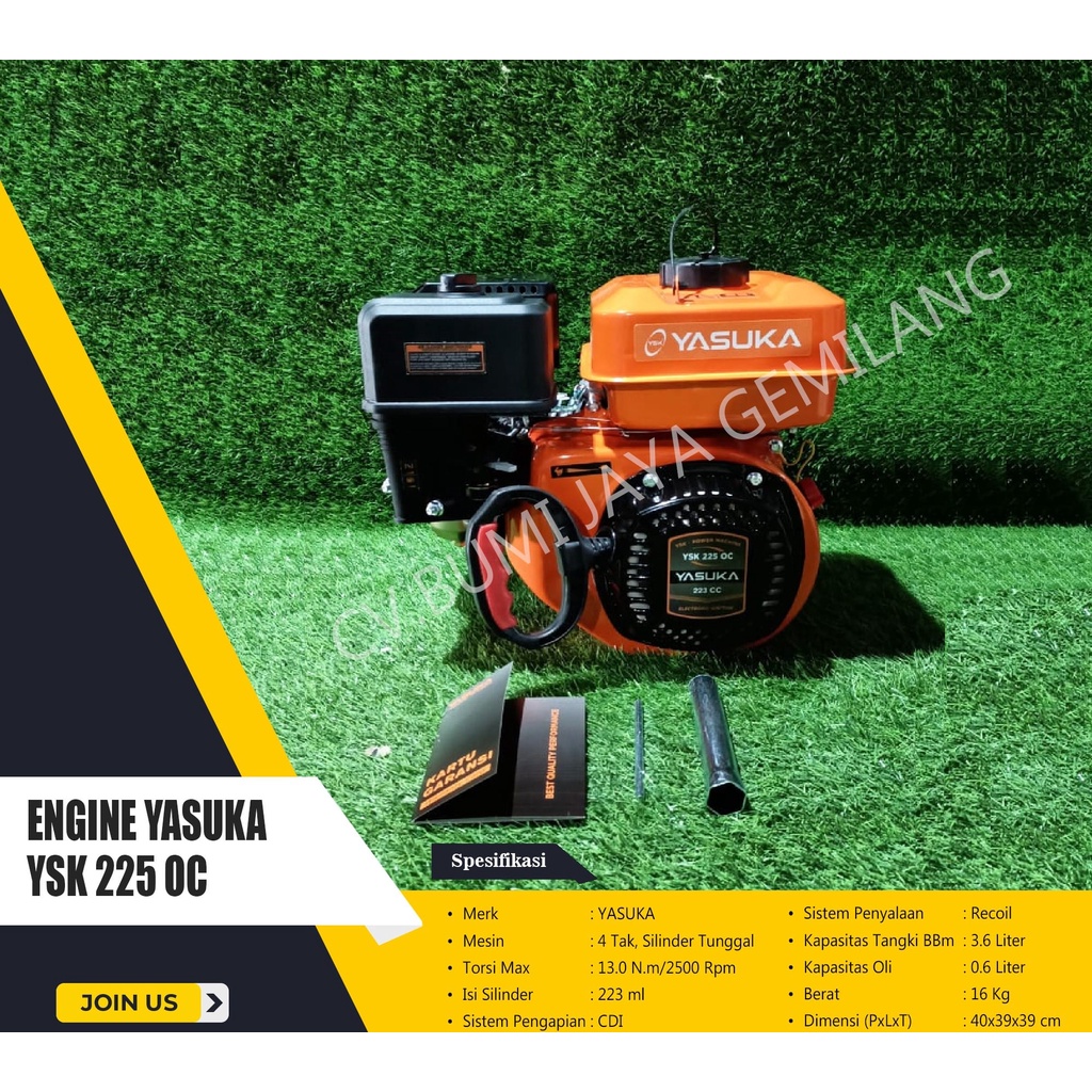 Jual MESIN PENGGERAK SERBAGUNA / ENGINE YASUKA YSK 225 OC | Shopee ...