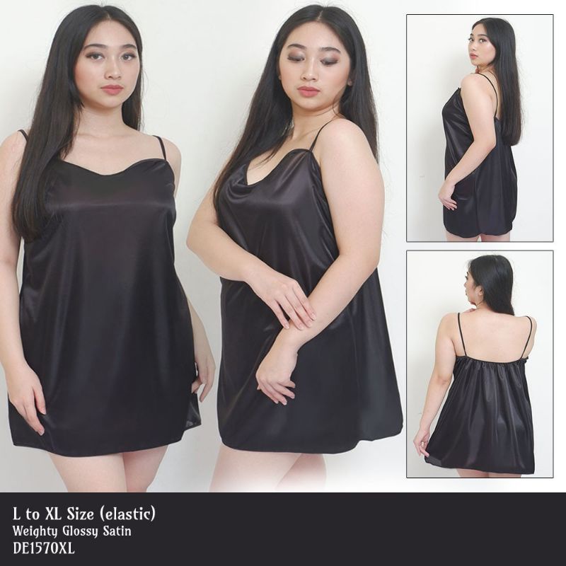 Jual baju tidur tanktop dress satin hitam big size XL jumbo | Shopee Indonesia