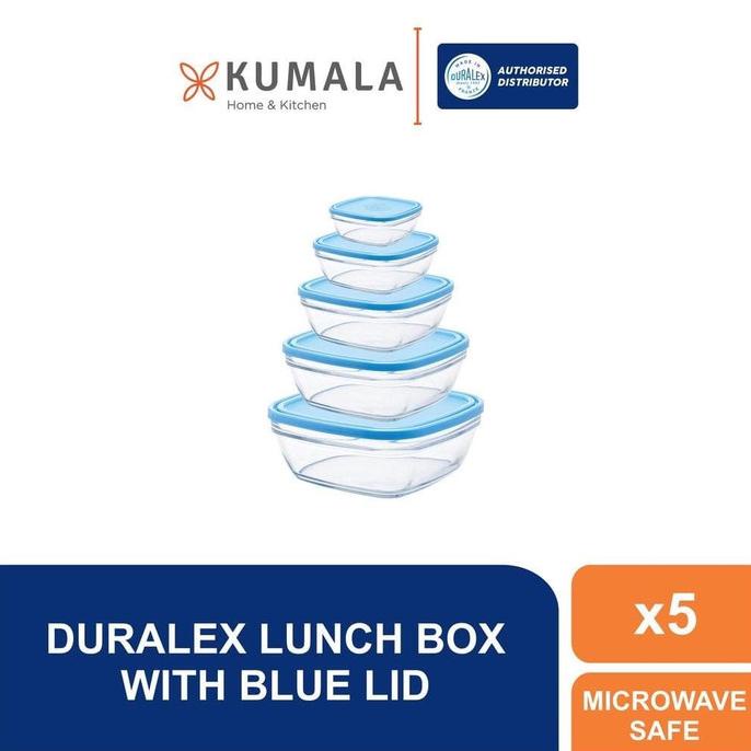 Jual Duralex Fresh Box Clear Square with Blue Lid - Set of 5 pcs ...