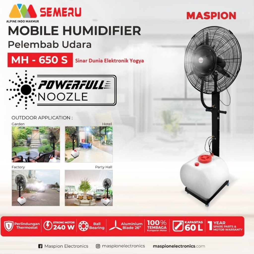 Jual MASPION Kipas Angin Uap Air Embun Misty Fan 26 Inch 60L MH-650 ...