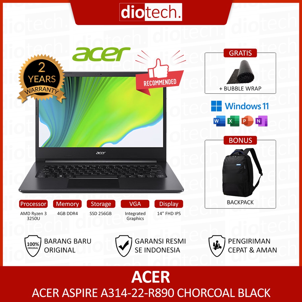 Jual LAPTOP ACER ASPIRE A314-22-R890 RYZEN 3 RAM 4GB SSD 256GB FREE ...